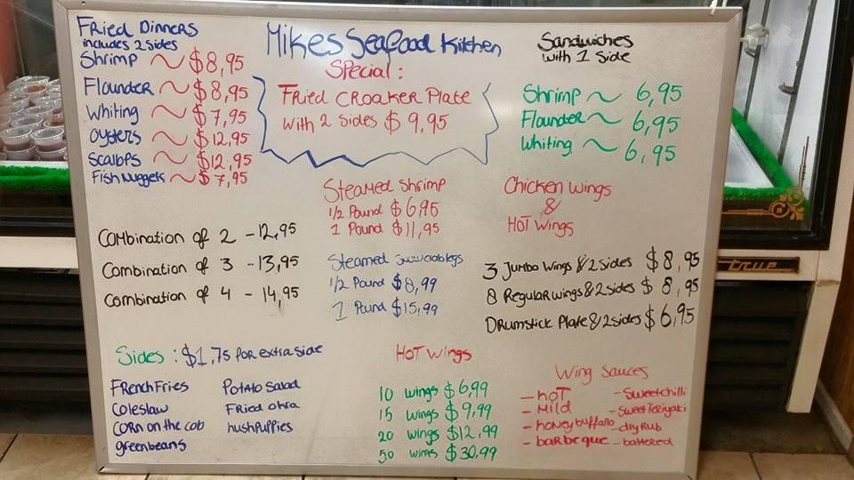 Menu at Mike's Fresh Seafood restaurant, Wilmington