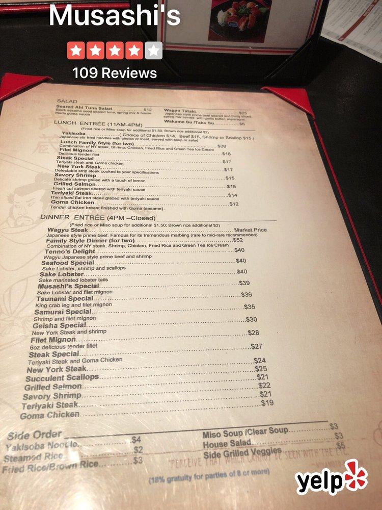 Menu at Musashi's Japanese Steakhouse, Oklahoma City