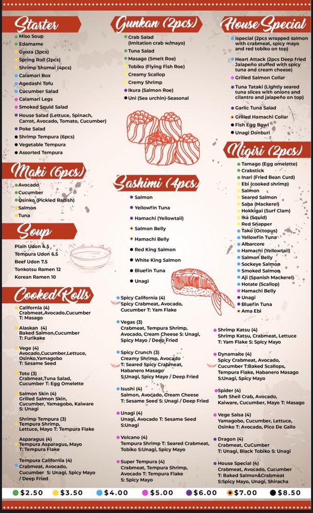 Menu at iSushi restaurant, Renton
