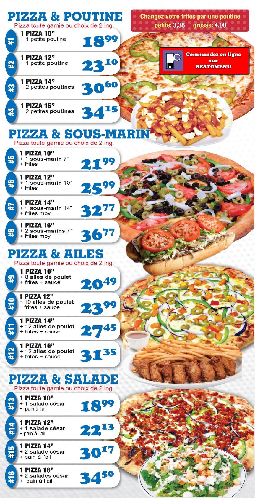 Menu at Alex O Pizza 2 pour 1 pizzeria, Brossard