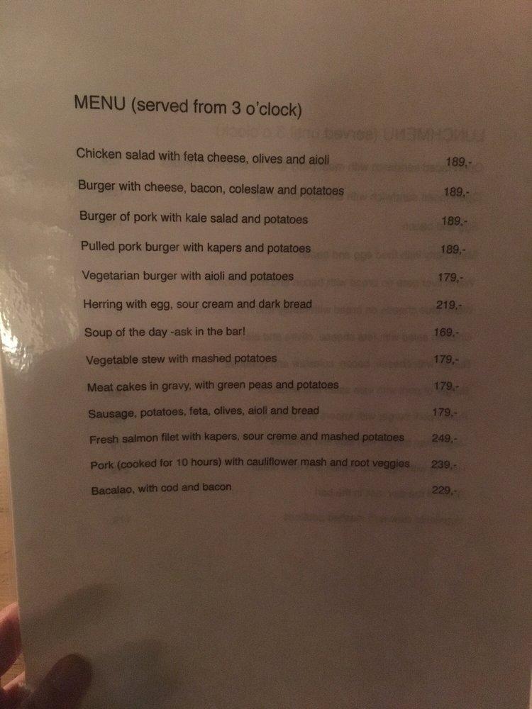 Menu at Asylet pub & bar, Oslo