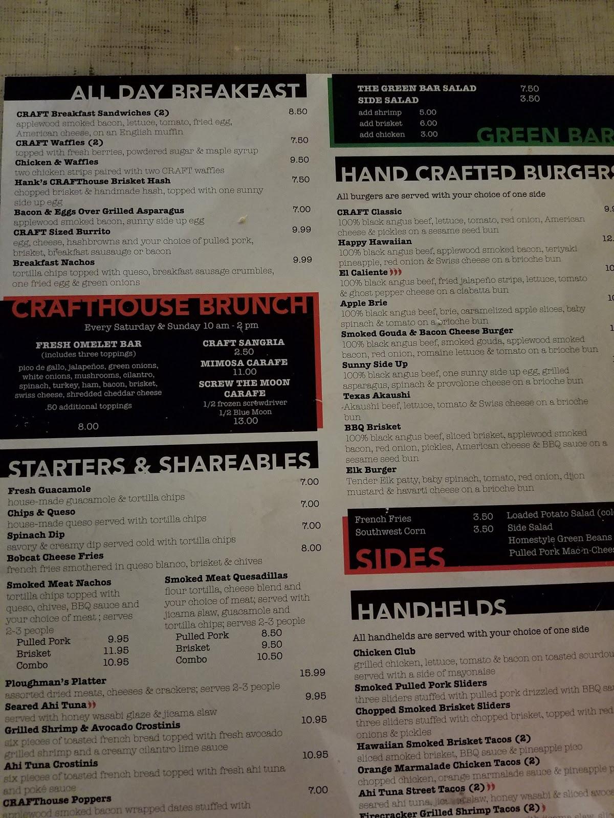 Menu at CRAFThouse Kitchen & Tap restaurant, San Marcos