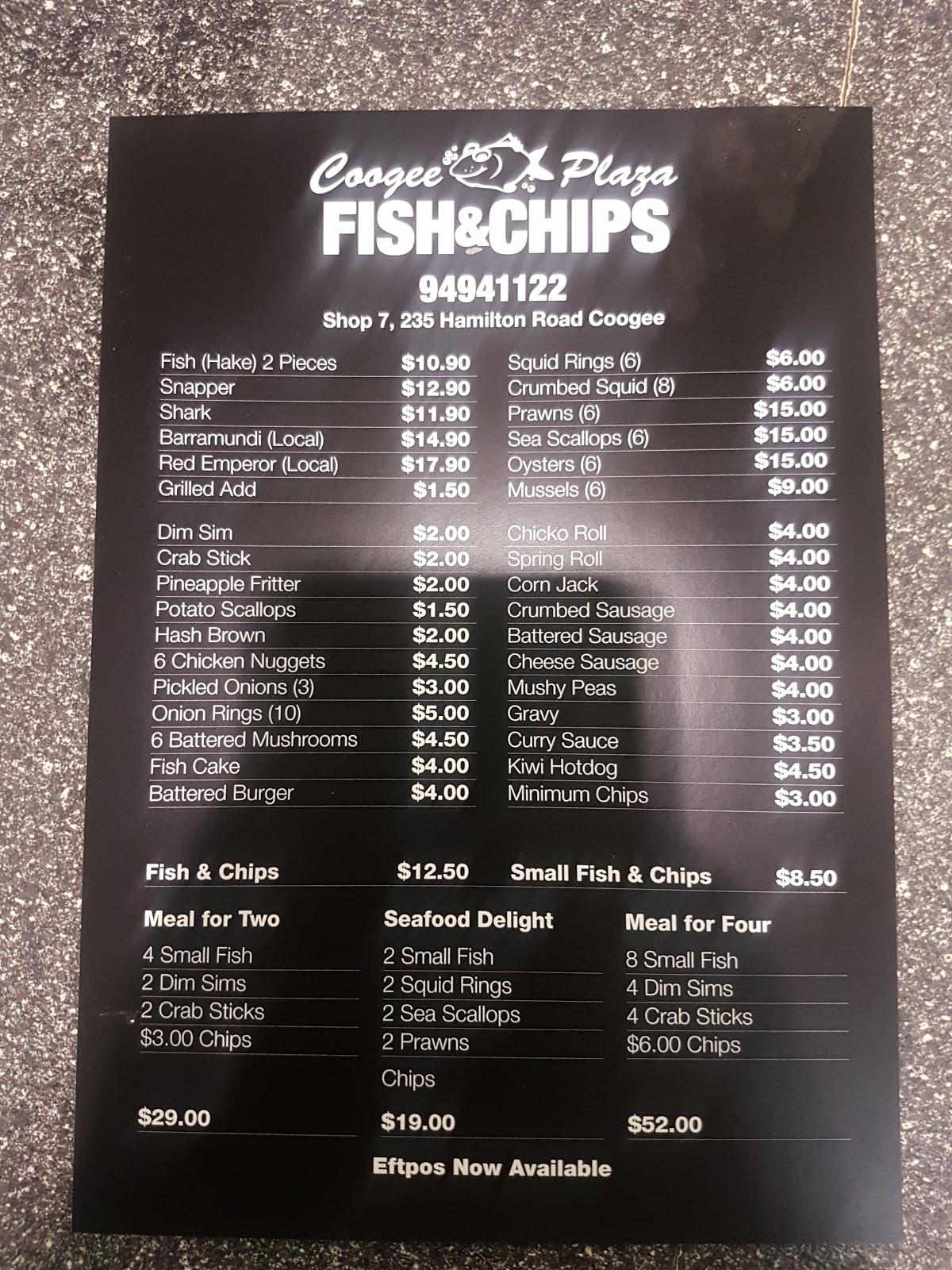 Menu at Coogee Plaza Fish & Chips fast food, Coogee