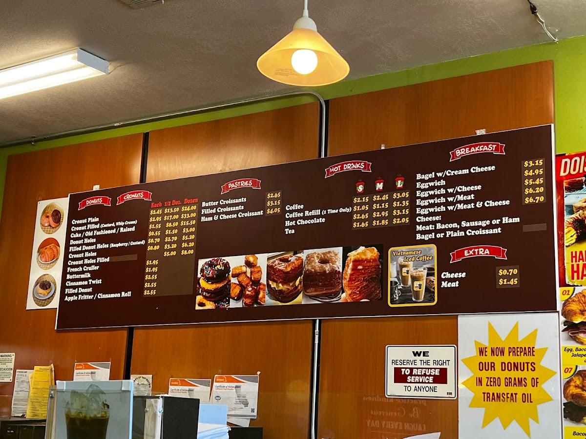 Menu at Happy Donuts restaurant, Burlingame, El Camino Real
