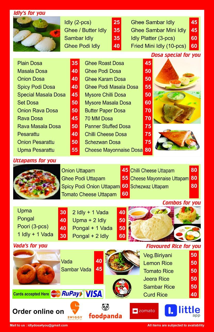 Menu at IDLY DOSA FOR YOU, Hyderabad, 4