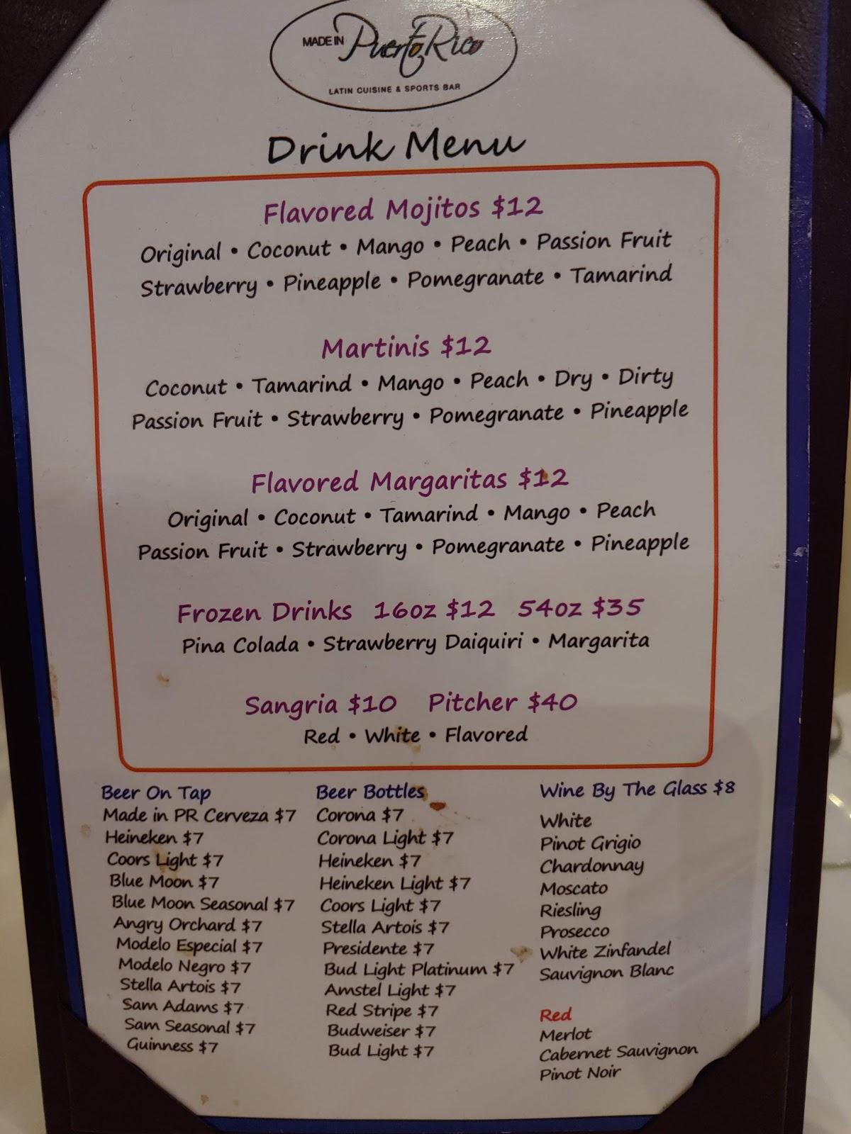 Menu at Made in Puerto Rico Latin Cuisine pub & bar, New Rochelle, E ...