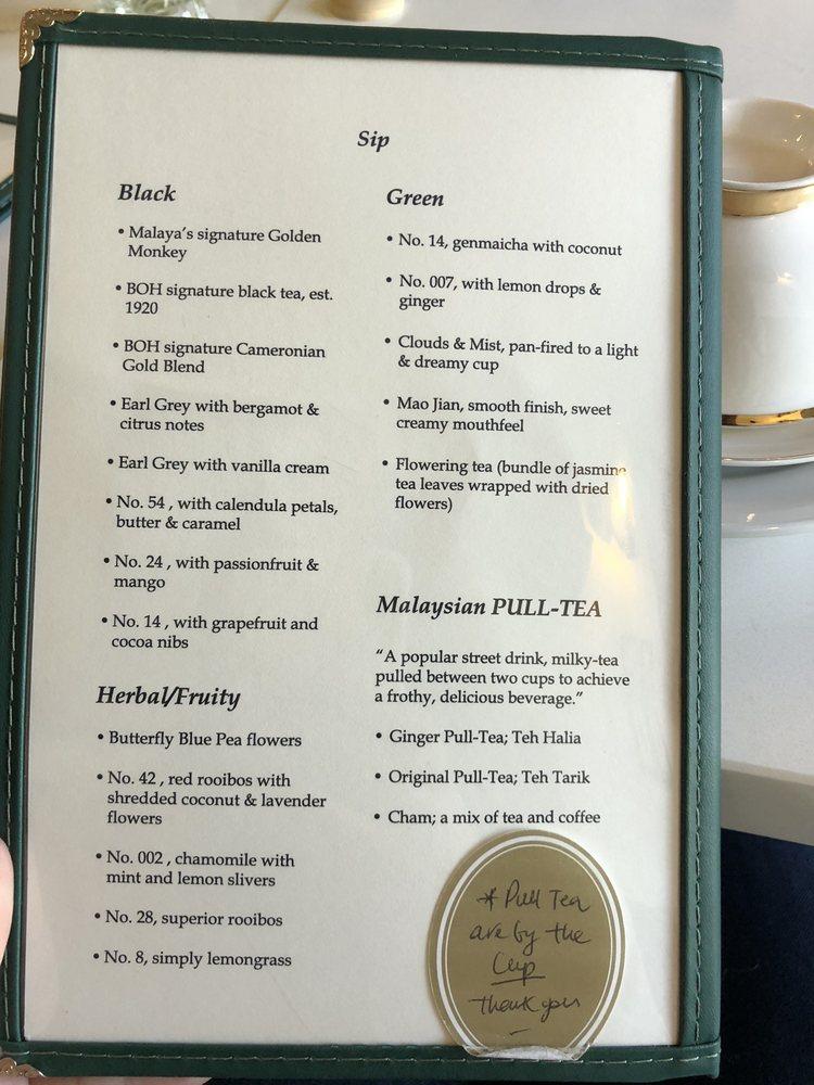 Menu at Malaya Tea Room restaurant, Alameda