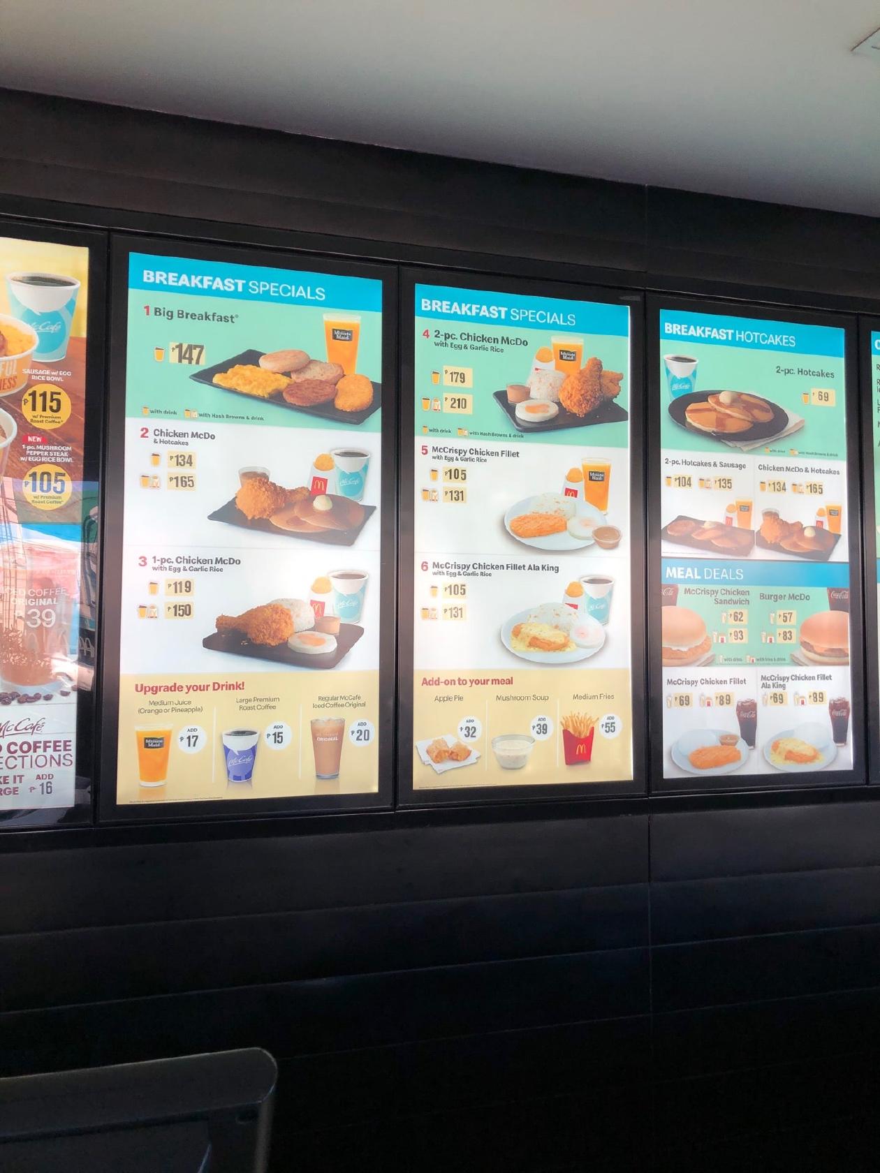 Menu at McDonald's restaurant, Batangas, Q3Q6+752