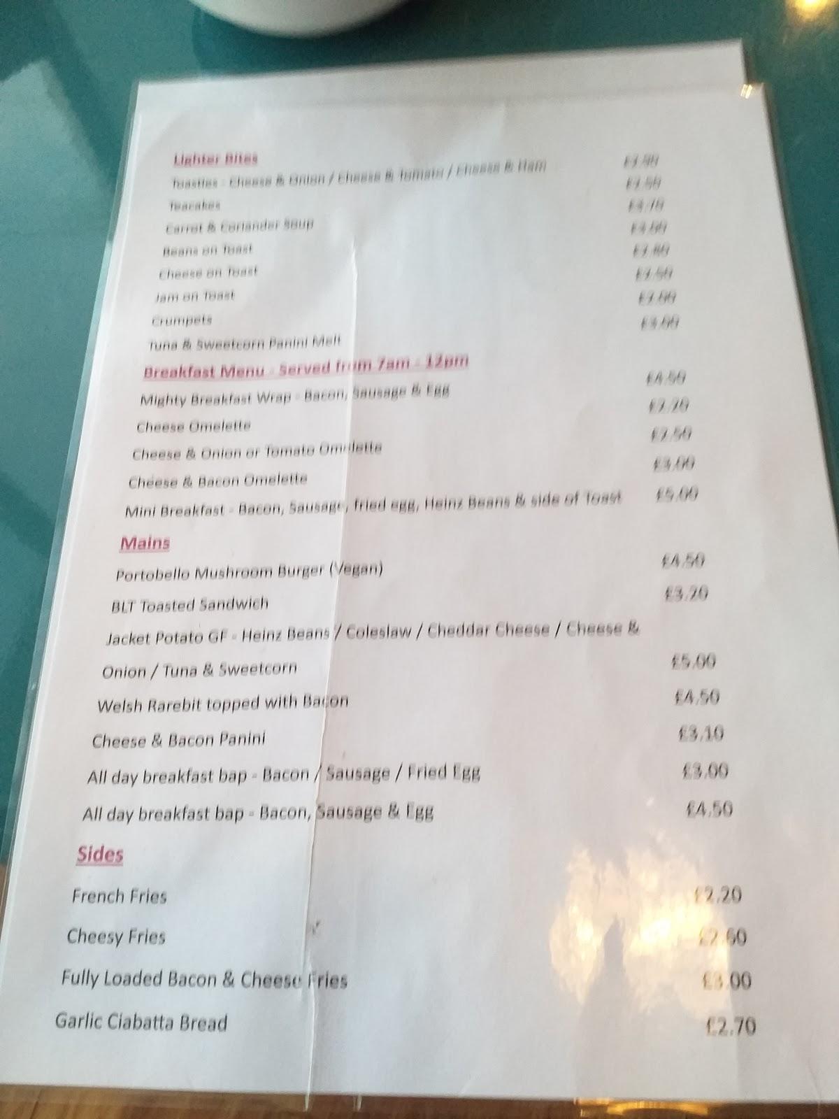 Menu at Moo's Coffee Bar, Welshpool