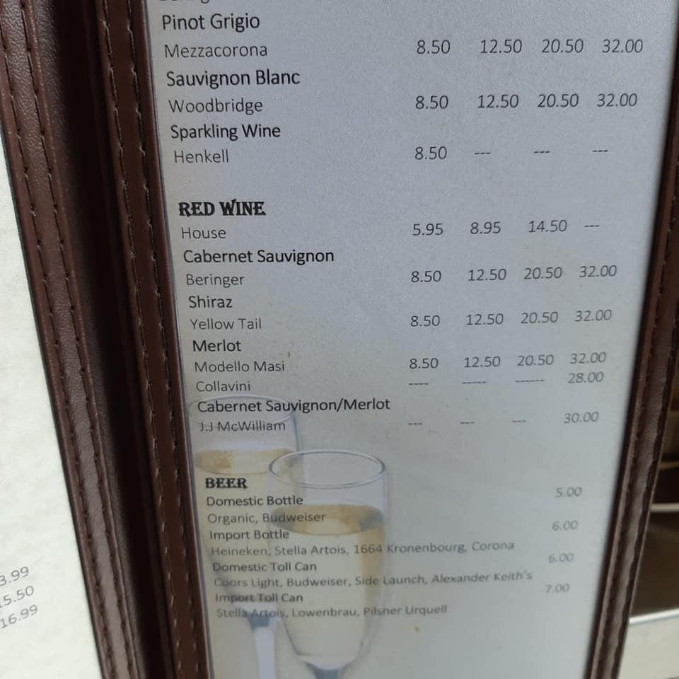 Menu at Parisco Cafe, Toronto
