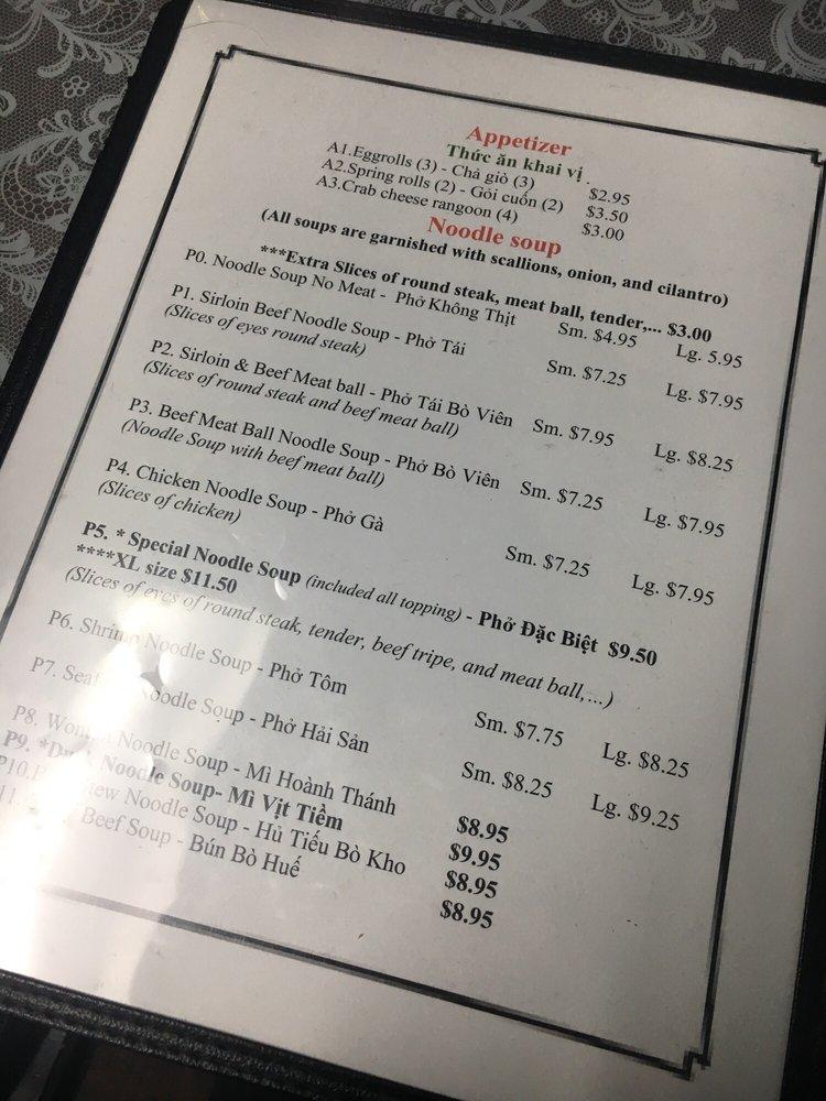 Menu at Pho Ong 8 restaurant, Wichita, E Harry St