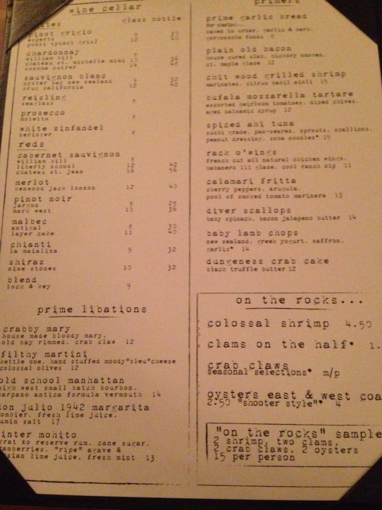 Menu at Prime One Eleven pub & bar, Trumbull