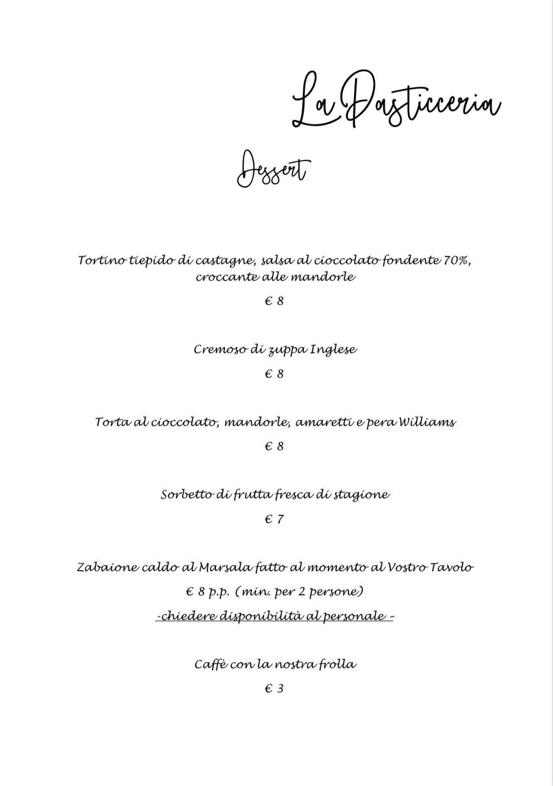 Menu da La Beccaccia ristorante, Rapallo