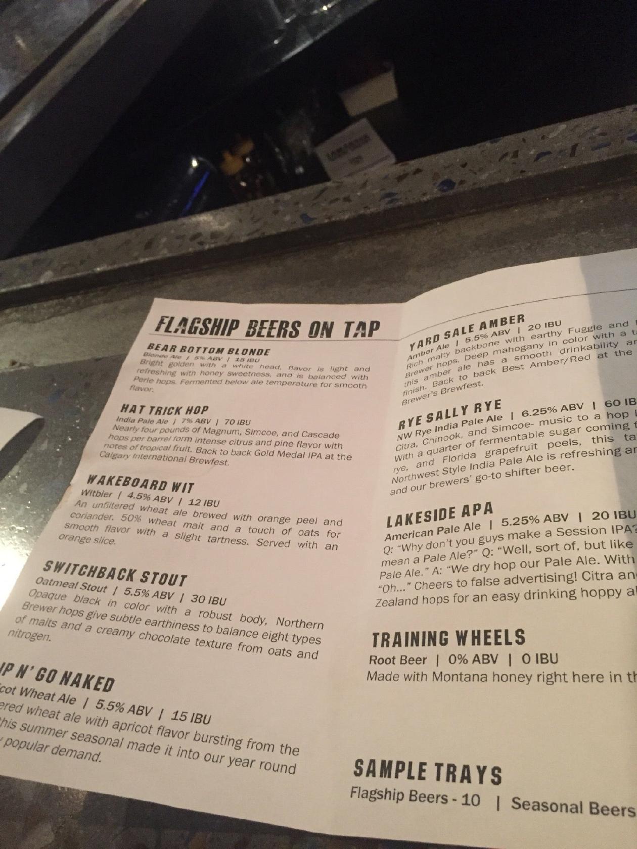 Menu at Tamarack Brewing Co pub & bar, Missoula