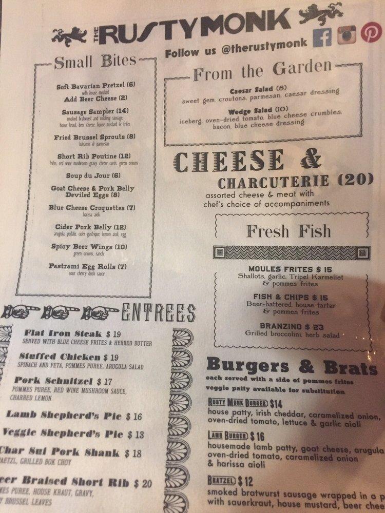 Menu at The Rusty Monk pub & bar, Whittier