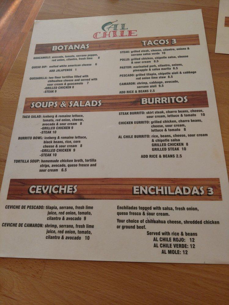 Menu at Al Chile Mexican Grill pub & bar, Darien