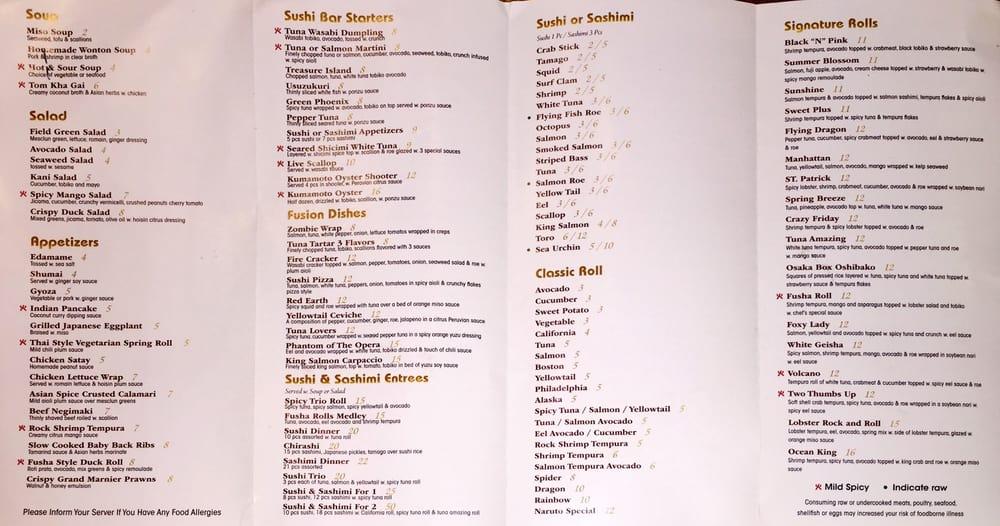 Menu at Fusha Asian Bistro & Sushi restaurant, Metuchen
