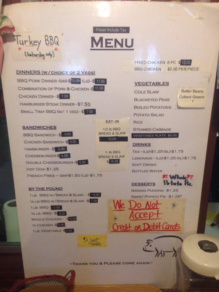 Menu at Grady's Barbecue, Goldsboro, Arrington Bridge Rd