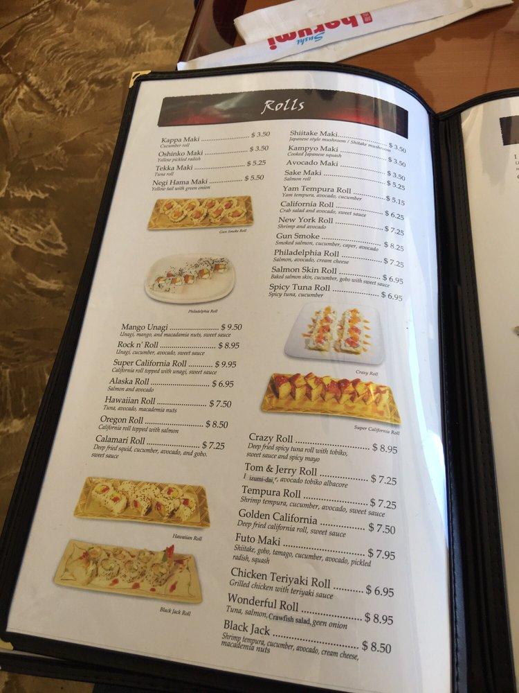 Menu at Harumi Sushi restaurant, Round Hill Village