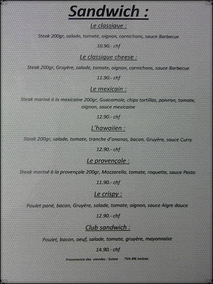 Menu at La Partition, Geneva
