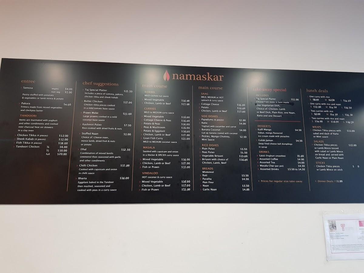 Menu at Namaskar Indian Cuisine restaurant, Kingston