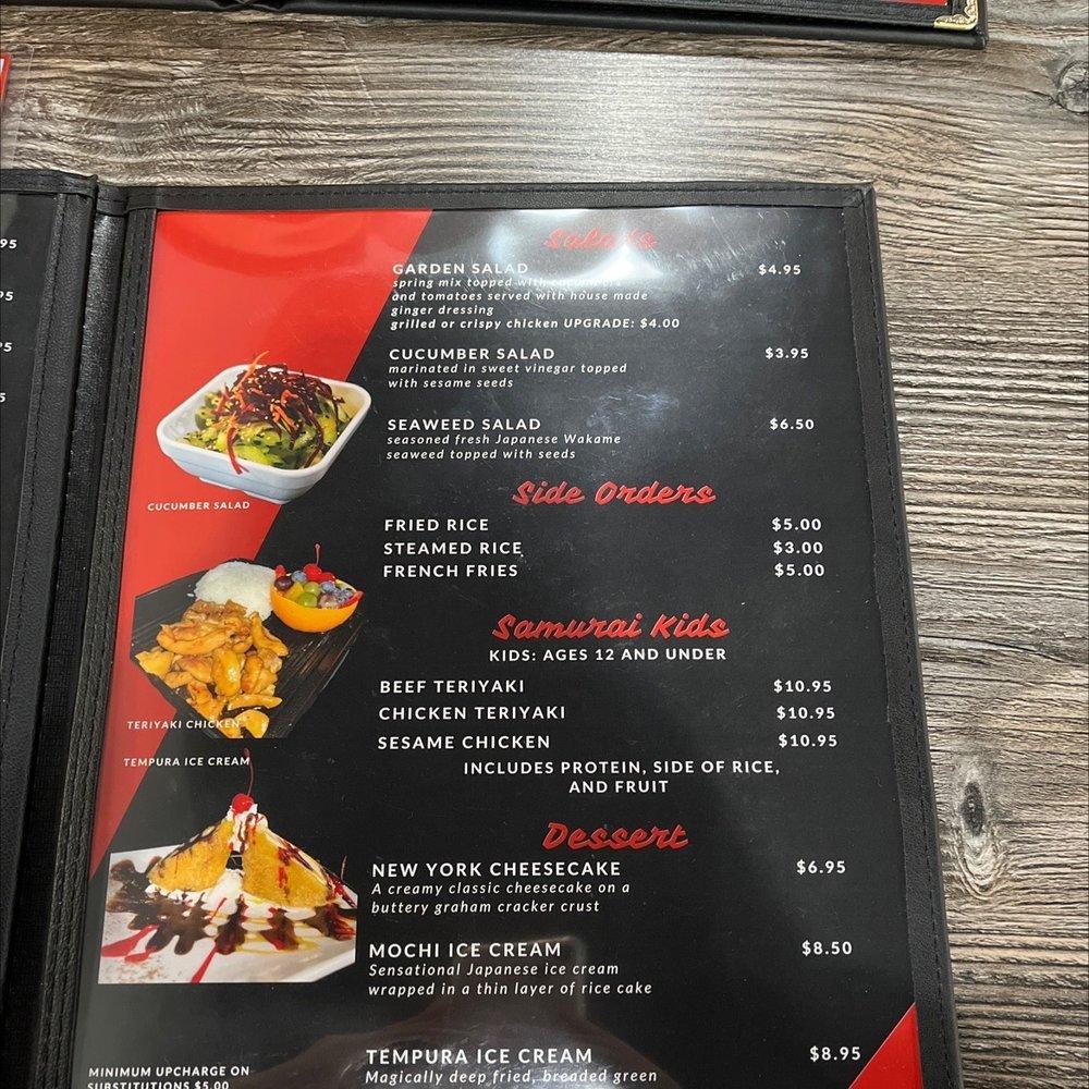 Menu at Samurai Sushi Bar, Hanford