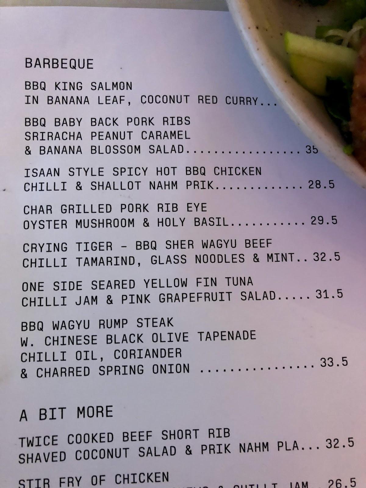Menu at Chin Chin restaurant, Melbourne