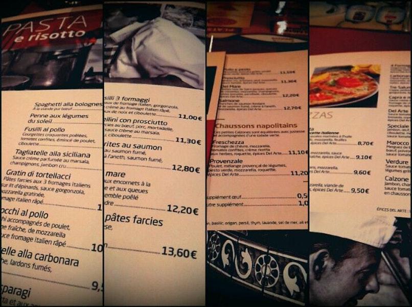 Carta de pizzería Del Arte, Illzach