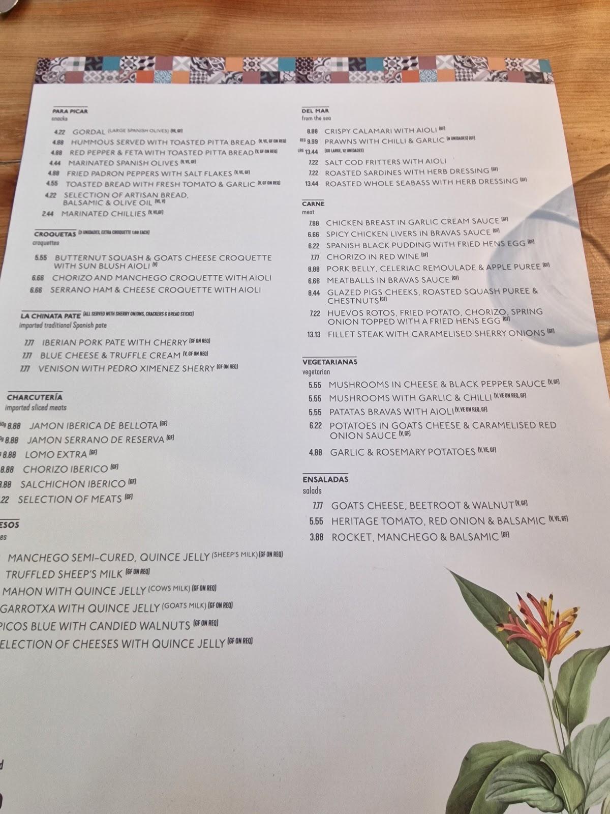 Menu at Fino Tapas Preston restaurant, Preston