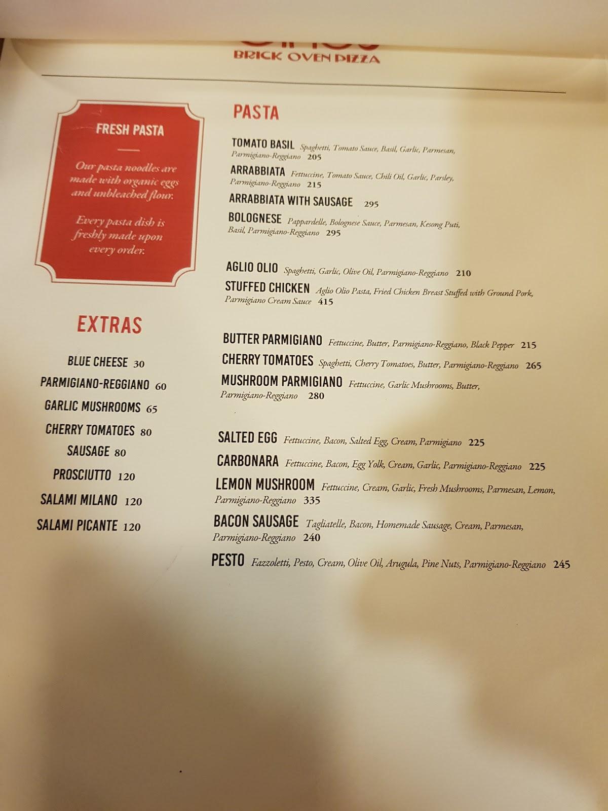Menu at Gino's Brick Oven Pizza pizzeria, Makati, Salcedo Village