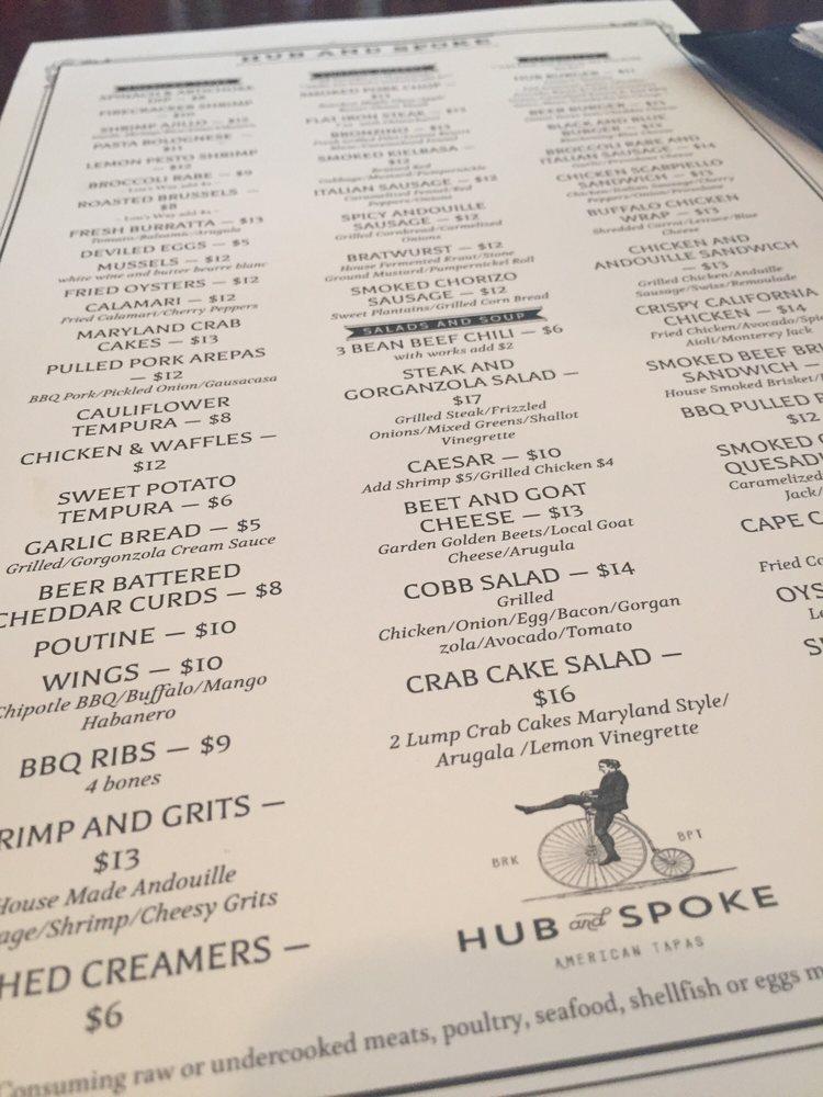 Menu at Hub and Spoke pub & bar, Bridgeport