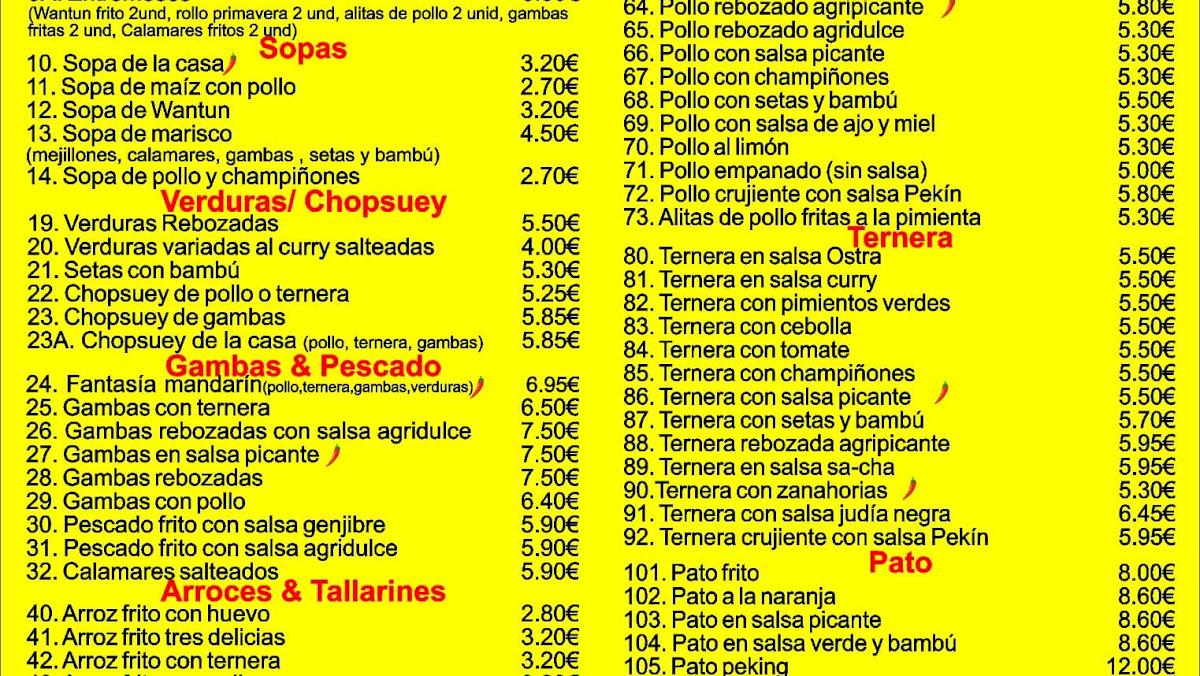 Carta de Buffet Jufu Restaurant, Arrecife