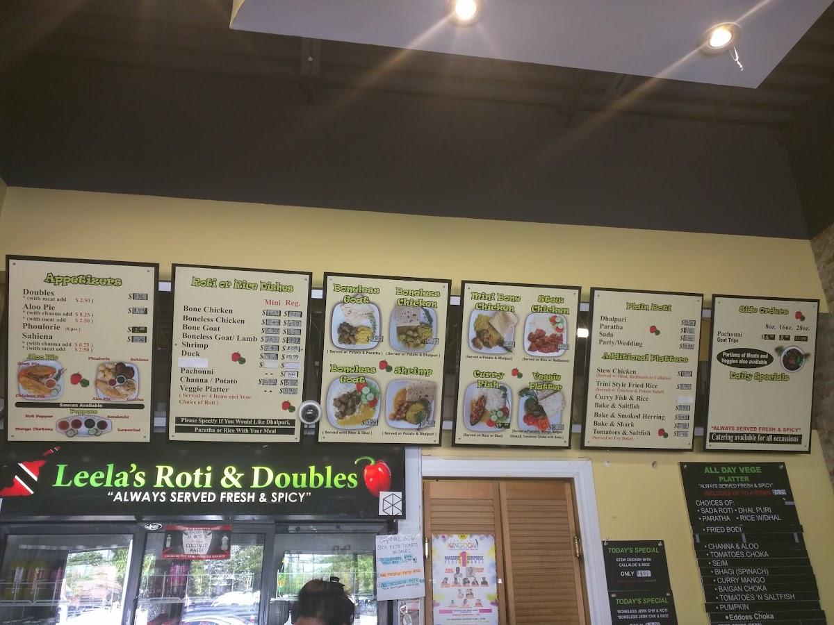 Menu at Leela's Roti & Doubles Inc restaurant, Mississauga