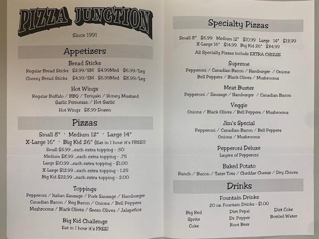 Menu at Pizza Junction pizzeria, Robinson