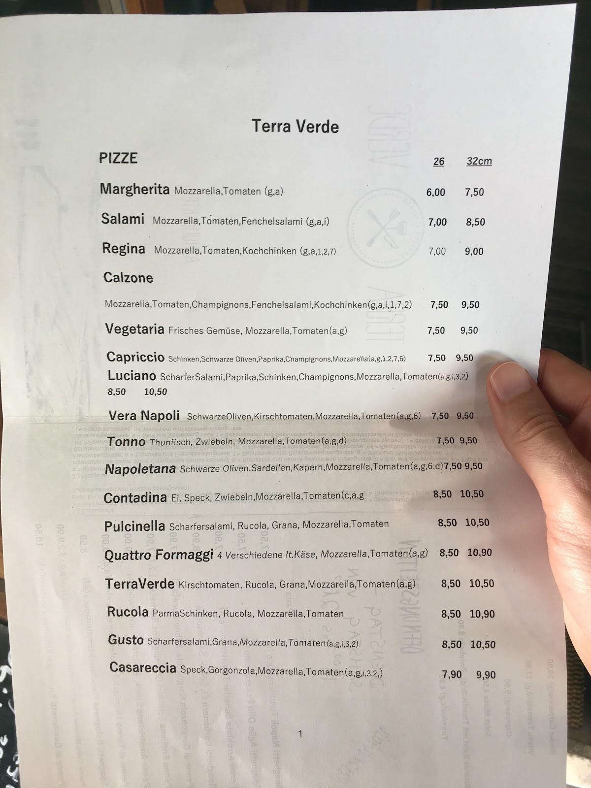 Speisekarte von Pizzeria Terra Verde, München