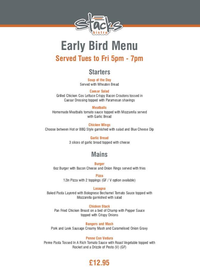 Menu at Stacks Bistro pizzeria, Glengormley, 28A Mallusk Rd
