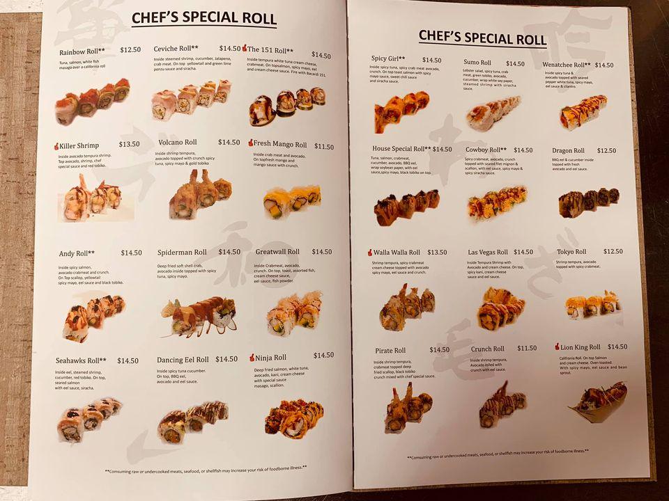 Menu at Sumo Japanese Steakhouse & Sushi Restaurant, Wenatchee