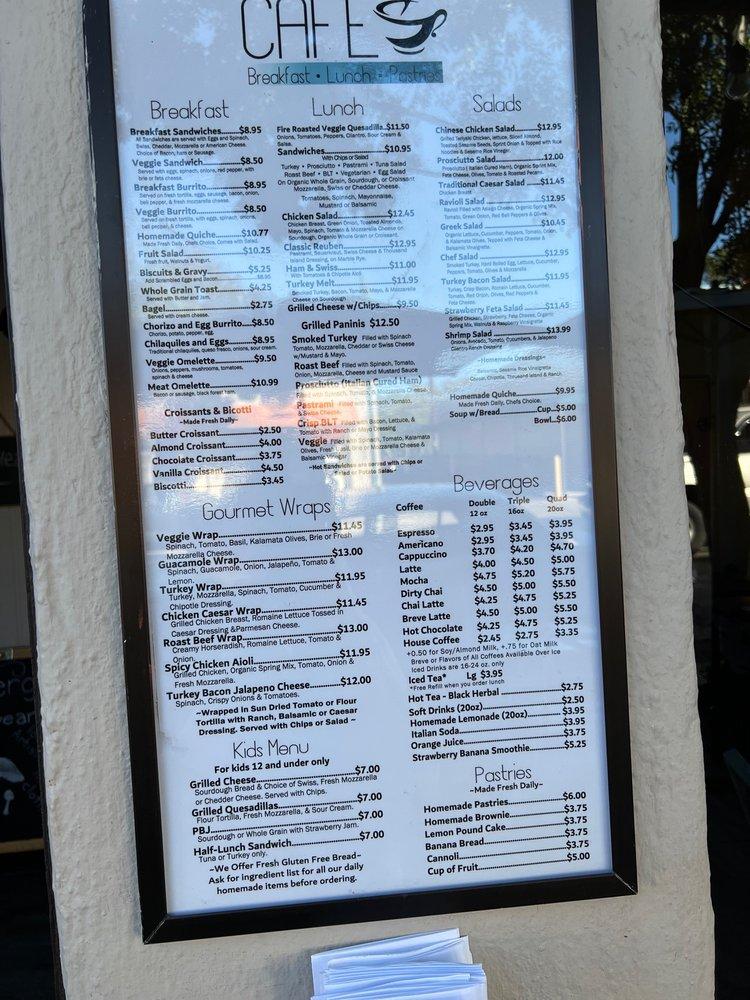 Menu at The Old Town Cafe, Cottonwood