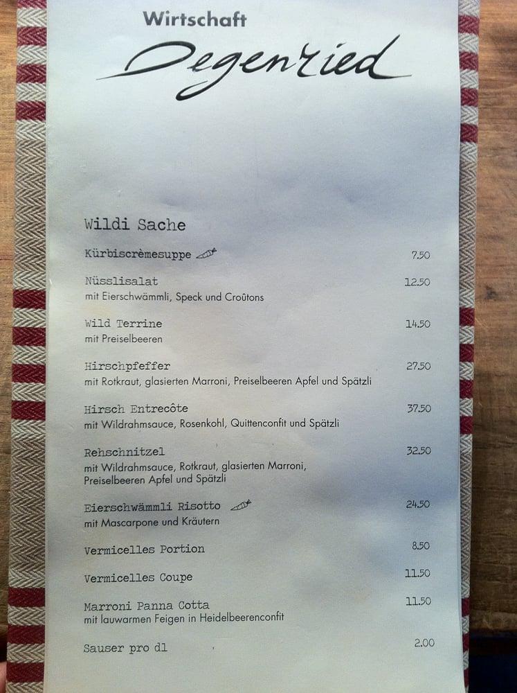 Menu at Degenried, Zürich