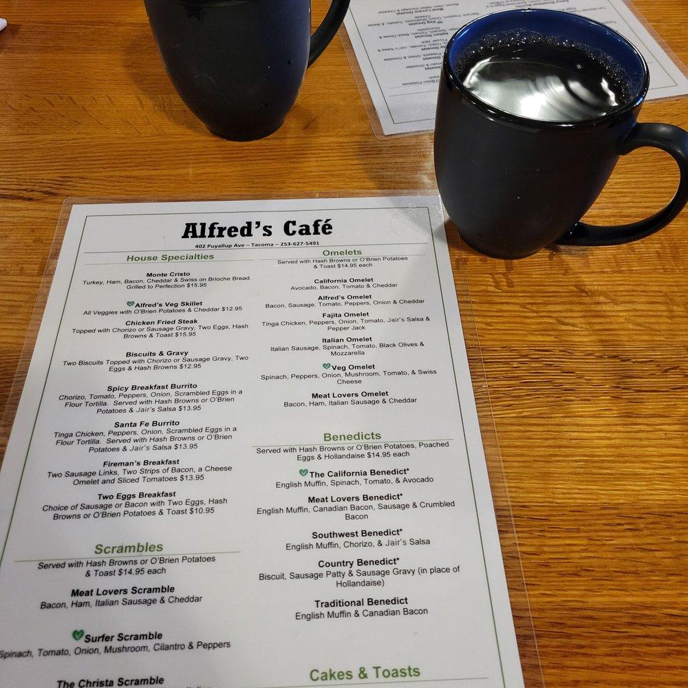 Menu at Alfred's Cafe, Tacoma