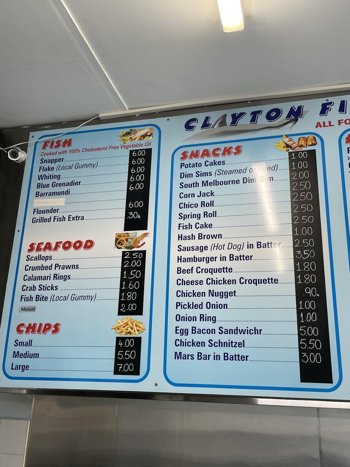 Menu at Clayton Fish & Chips fast food, Clayton