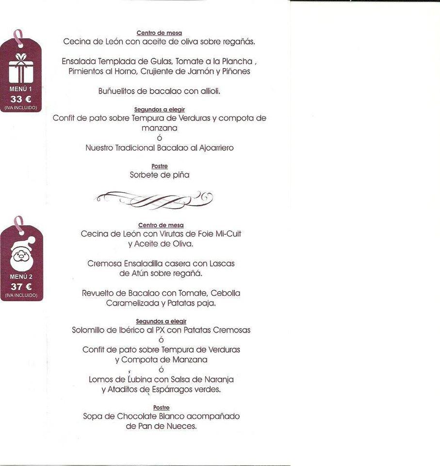 Carta del restaurante La Taberna del Abuelo Luis, Carcedo del Burgos