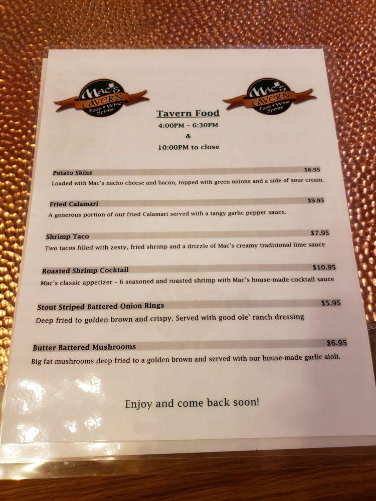 Menu at Mac's Tavern pub & bar, Butte