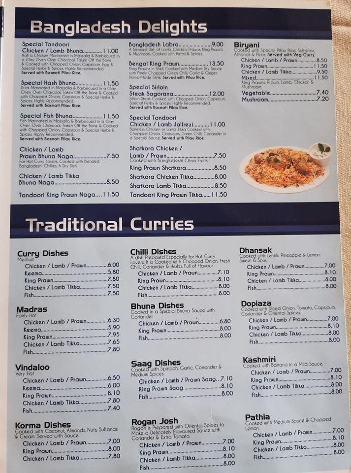 Menu at Trishna Tandoori restaurant, Driffield