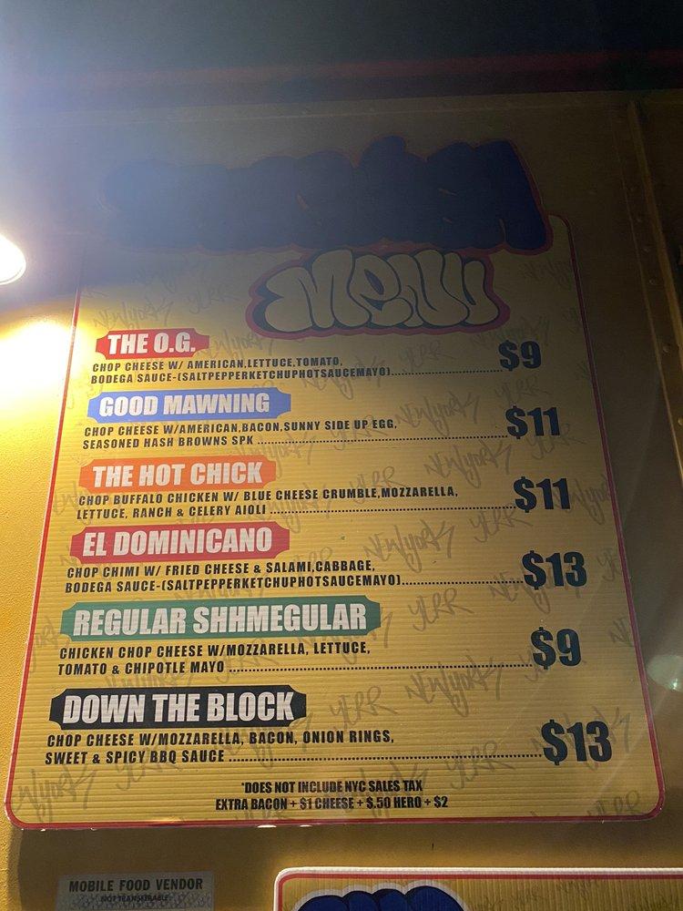 Menu at Bodega Truck steakhouse, New York City
