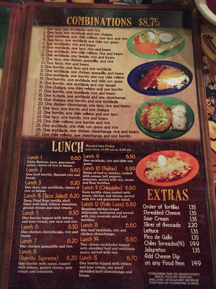 Menu at El Agave Mexican Restaurant, Minden