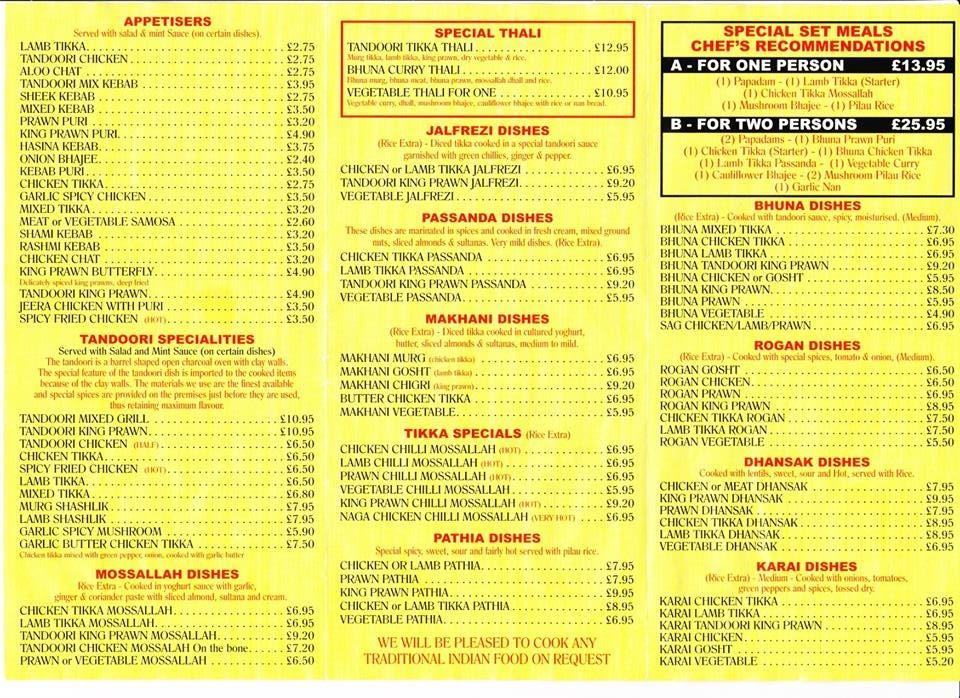 Menu at Forest Tandoori fast food, Lymington
