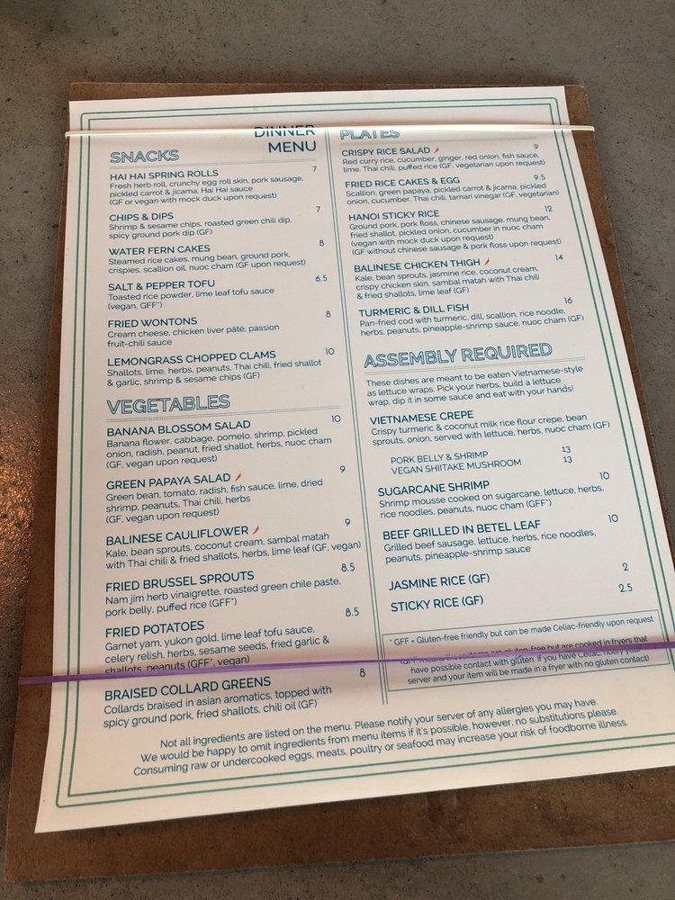 Menu at Hai Hai restaurant, Minneapolis