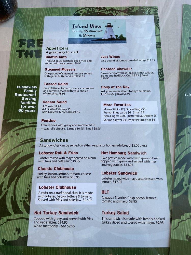 Menu at Island View Restaurant, Western Shore