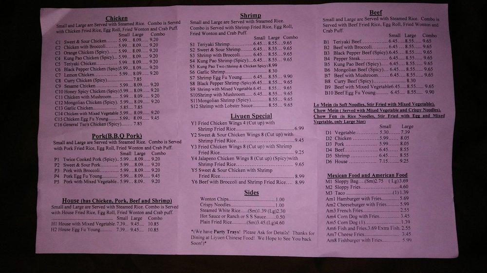 Menu at Liyuen restaurant, Phoenix